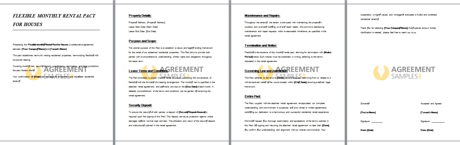 7+ Free Month-to-Month Rental Agreement Samples for MS Word