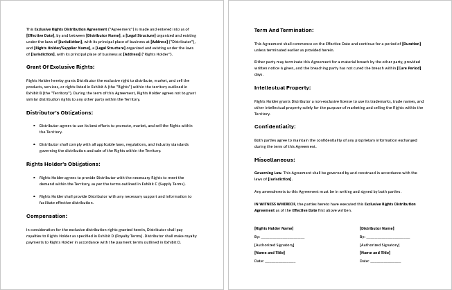 Free Exclusive Distribution Agreement Templates for MS Word