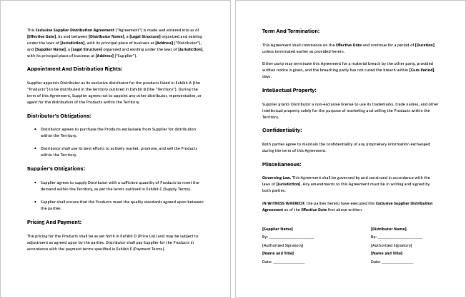 Free Exclusive Distribution Agreement Templates for MS Word